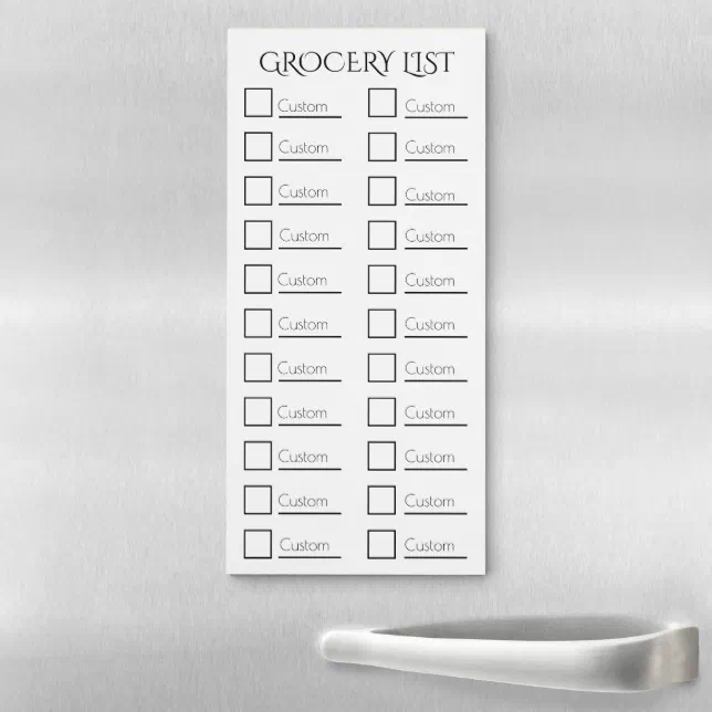 Grocery list lined black white check box magnetic notepad | Zazzle