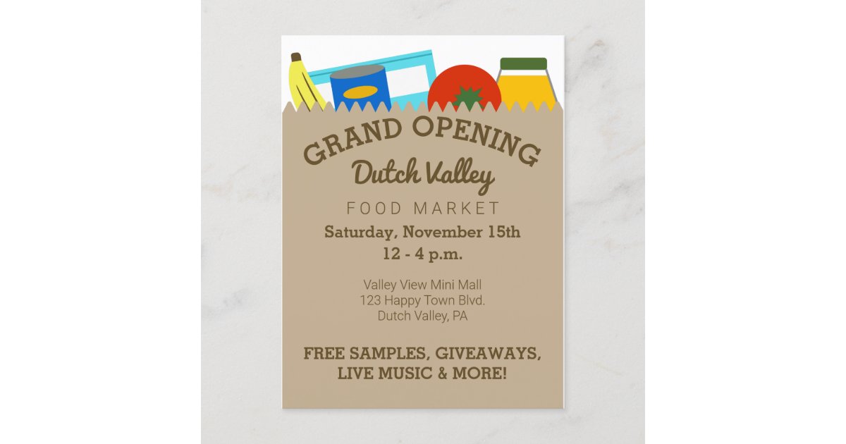Grocery Store Food Market Grand Opening Postcard | Zazzle
