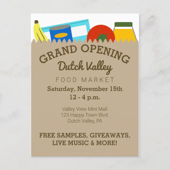 Grocery Store Food Market Grand Opening Postcard | Zazzle