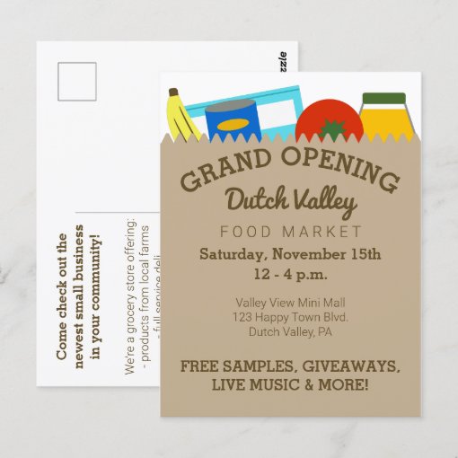 Grocery Store Food Market Grand Opening Postcard | Zazzle