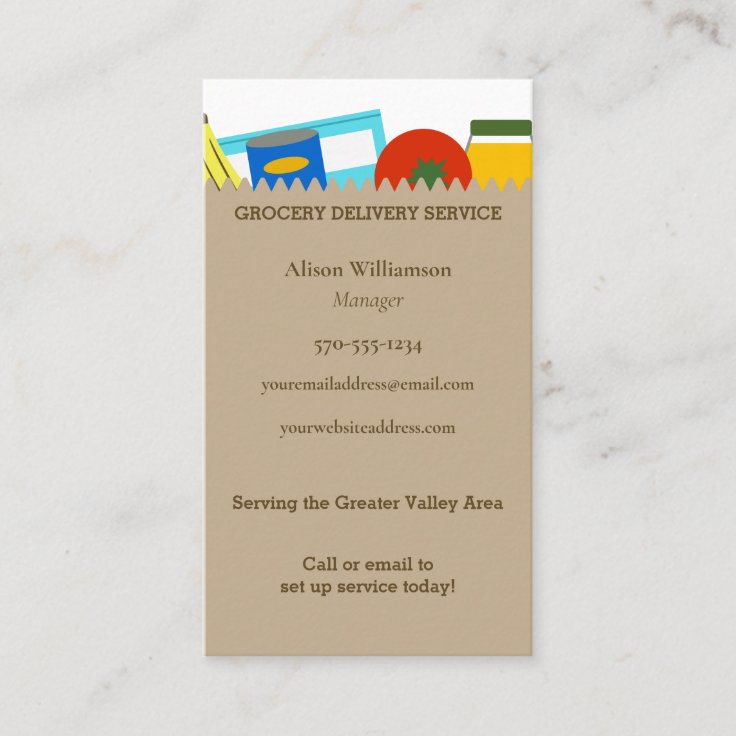 Grocery Store Market Bag Delivery Service Business Card | Zazzle