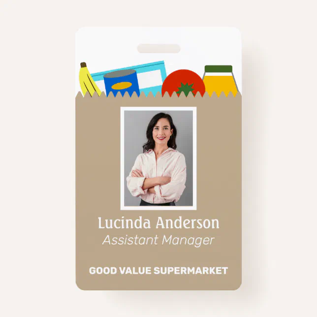 Grocery Store Supermarket Employee Photo ID Badge | Zazzle