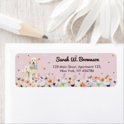 Groodle Goldendoodle blush pink flowers Label | Zazzle