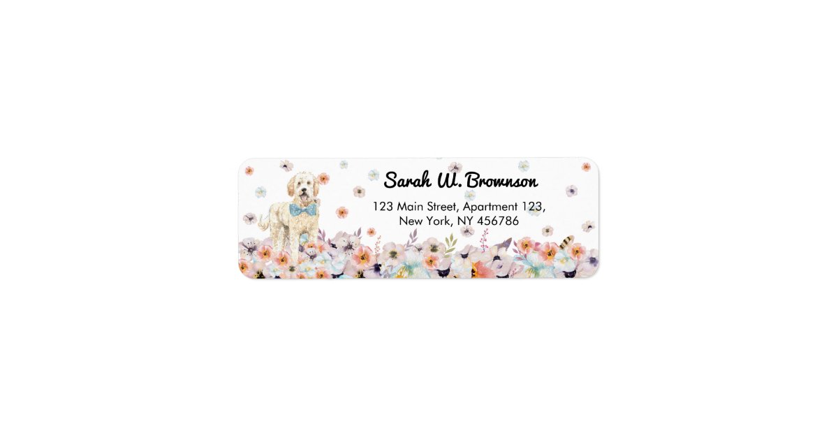 Groodle Goldendoodle Dog with bowtie spring flower Label | Zazzle