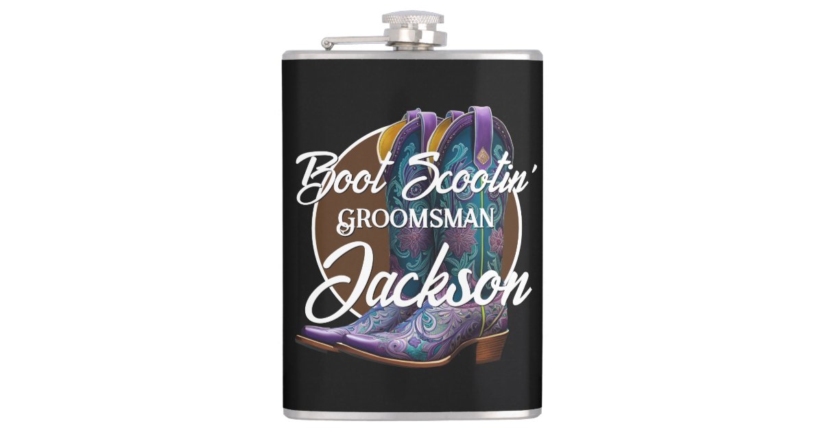 Groomsman Scootin' Cowboy Boots Black Flask | Zazzle