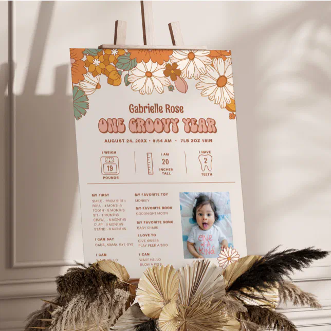 Groovy 1st Year Baby Infographic, Baby Stats Foam Board | Zazzle