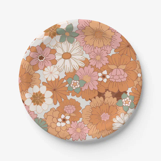 Groovy 70s Hippie Floral Baby Shower Paper Plates | Zazzle
