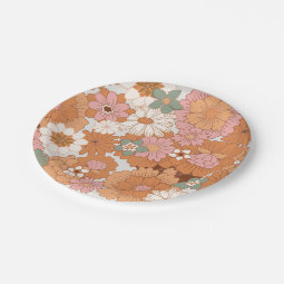 Groovy 70s Hippie Floral Baby Shower Paper Plates | Zazzle