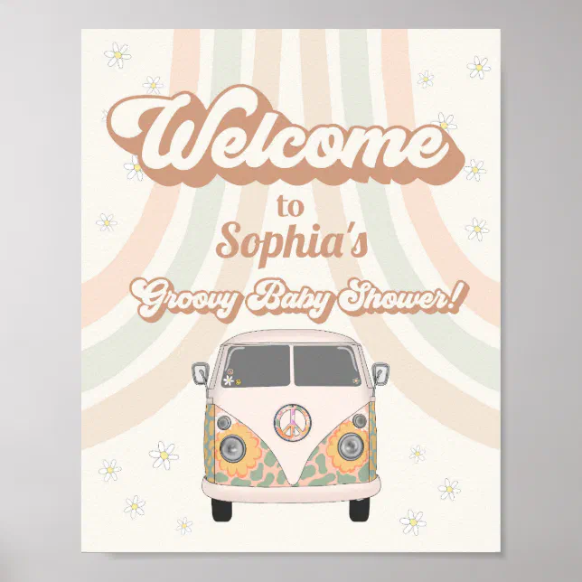 groovy 70s retro baby shower welcome sign | Zazzle