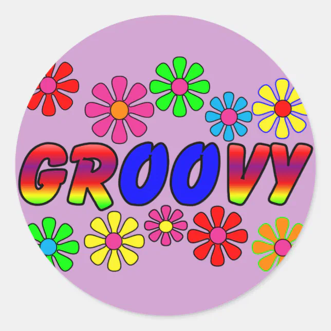 Groovy 70's Retro Flower Power Gifts Classic Round Sticker | Zazzle