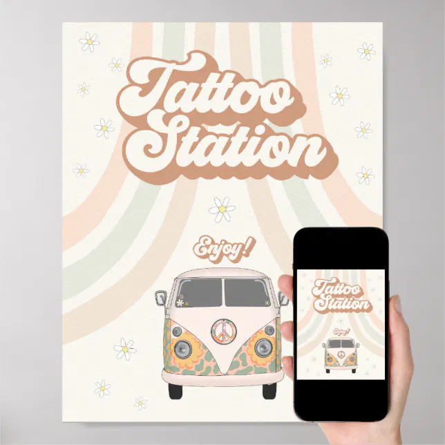 groovy 70s retro tattoo station favor sign | Zazzle