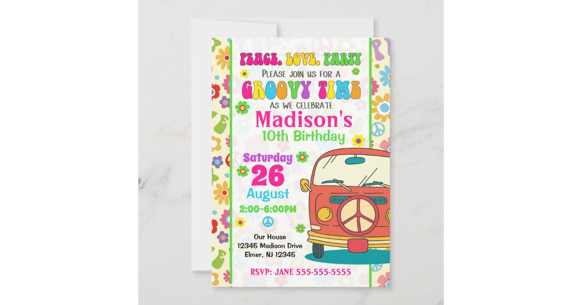 Groovy 70s Themed Birthday Invitation / Hippie Van | Zazzle