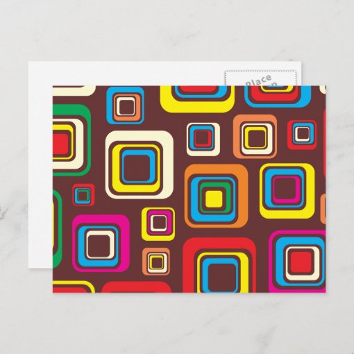 Groovy 70s Tile Pattern Squares On Brown Postcard | Zazzle
