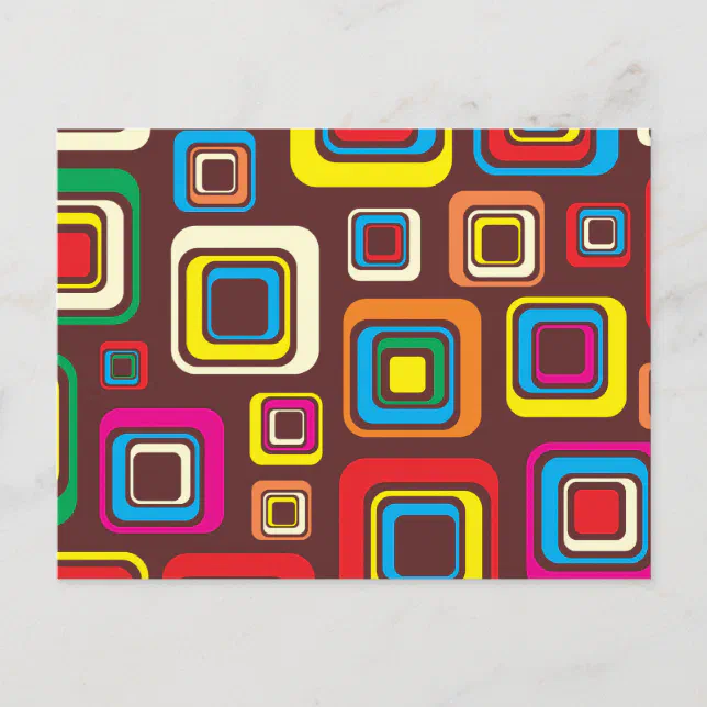 Groovy 70s Tile Pattern Squares On Brown Postcard | Zazzle