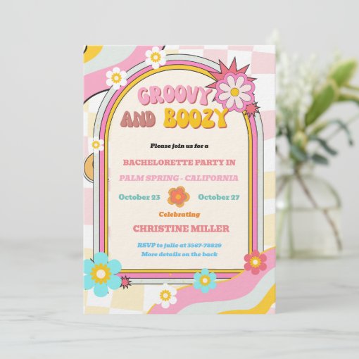 Groovy and Boozy Bachelorette Weekend Itinerary Invitation | Zazzle