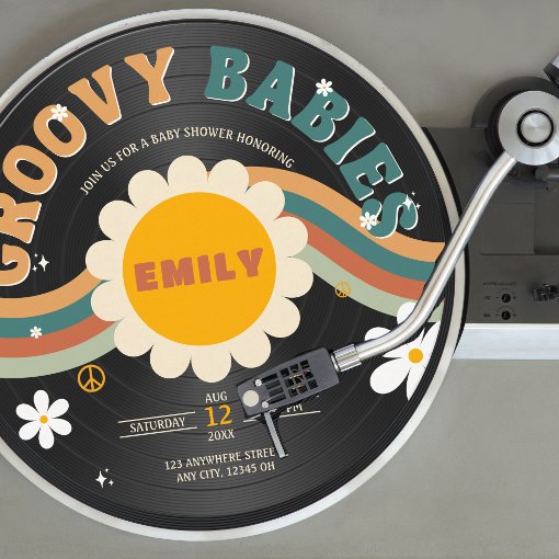 Groovy Babies Retro Vinyl Record Twins Baby Shower Invitation | Zazzle