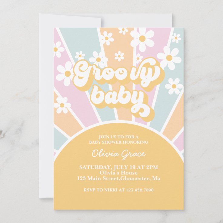Groovy Baby Pastel Retro Sunshine Baby Shower Invitation | Zazzle Groovy Baby Pastel Retro Sunshine Baby Shower Invitation | Zazzle