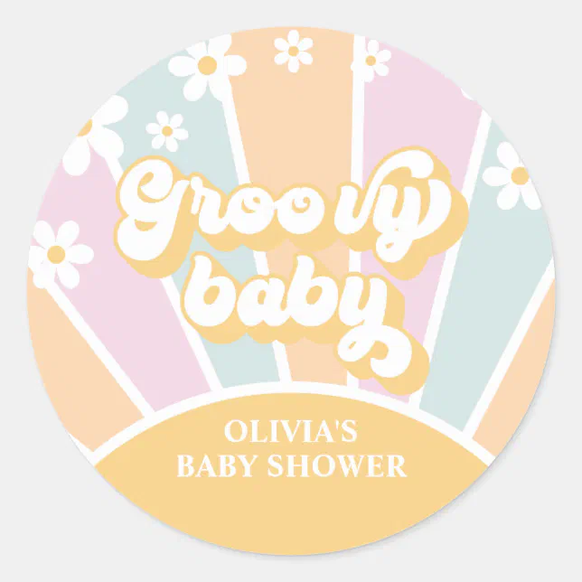 Groovy Baby pastel Retro Sunshine daisy Classic Round Sticker | Zazzle