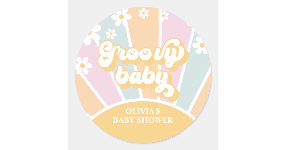 Groovy Baby pastel Retro Sunshine daisy Classic Round Sticker | Zazzle