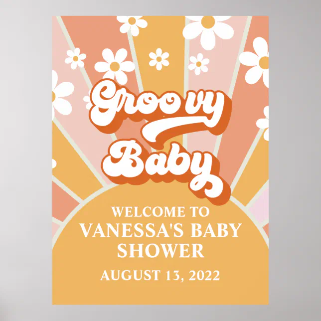 Groovy Baby Retro Sunshine Baby Shower Welcome Poster | Zazzle