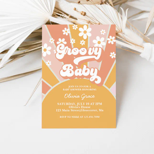 Groovy Baby Retro Sunshine Daisy Baby Shower Invitation | Zazzle Groovy Baby Retro Sunshine Daisy Baby Shower Invitation | Zazzle