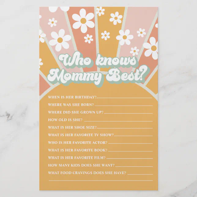 Groovy Baby Retro Sunshine Who Knows Mom Best Game Flyer | Zazzle Groovy Baby Retro Sunshine Who Knows Mom Best Game Flyer | Zazzle