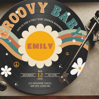 Groovy Baby Retro Vinyl Record Baby Shower Invitation | Zazzle
