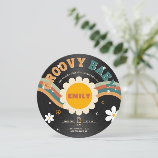 Groovy Baby Retro Vinyl Record Baby Shower Invitation | Zazzle