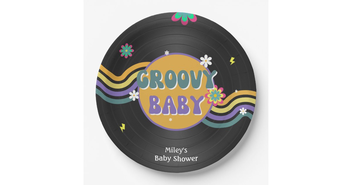 Groovy Baby Retro Vynil Record Baby Shower Decor Paper Plates | Zazzle