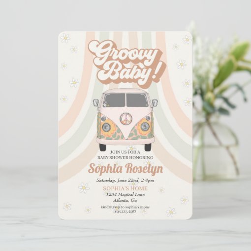 Groovy baby shower, 70s retro theme invitation | Zazzle