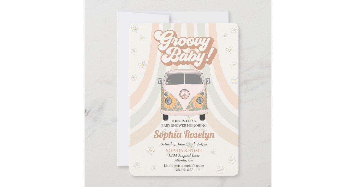 Groovy baby shower, 70s retro theme invitation | Zazzle