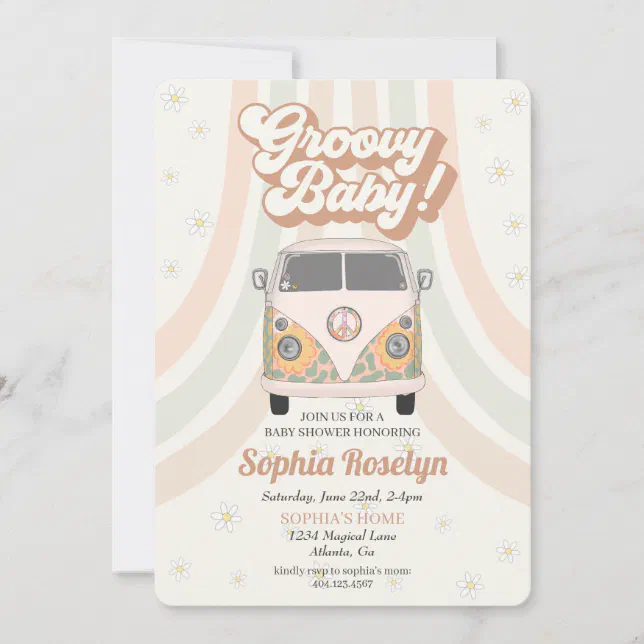 Groovy baby shower, 70s retro theme invitation | Zazzle