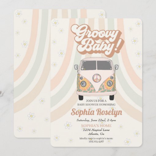 Groovy baby shower, 70s retro theme invitation | Zazzle