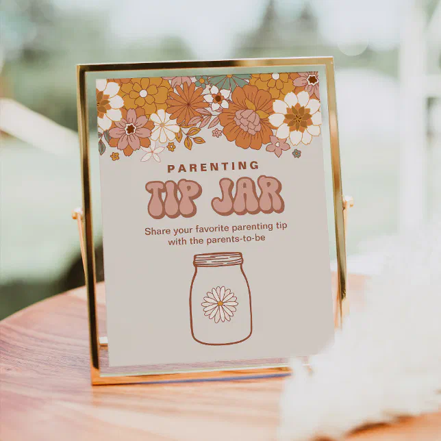 Groovy Baby Shower Parenting Tip Jar Sign | Zazzle
