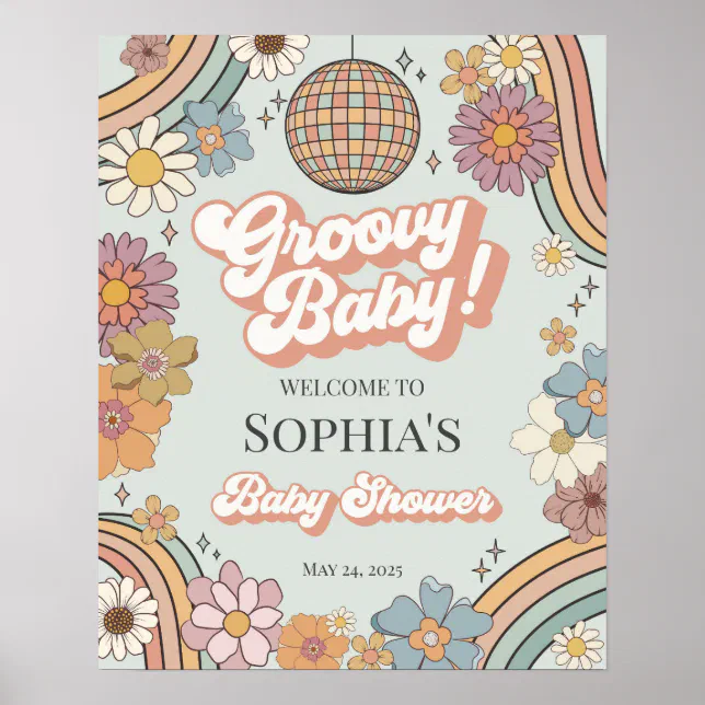 Groovy Baby Shower Retro Welcome Sign | Zazzle