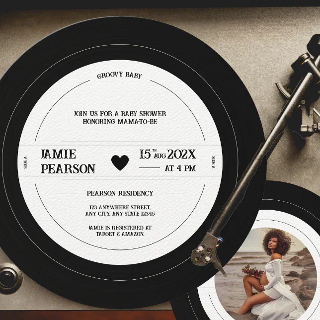 Groovy Baby Vintage Vinyl Record Baby Shower Photo Invitation | Zazzle