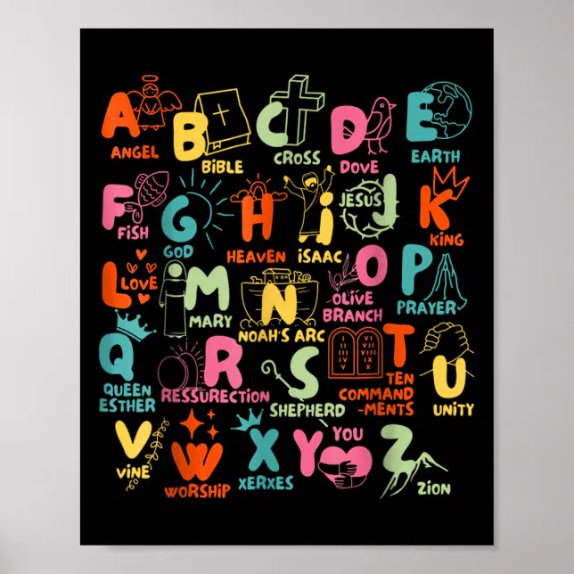 Groovy Biblical Alphabet Christian Teacher Student Poster | Zazzle