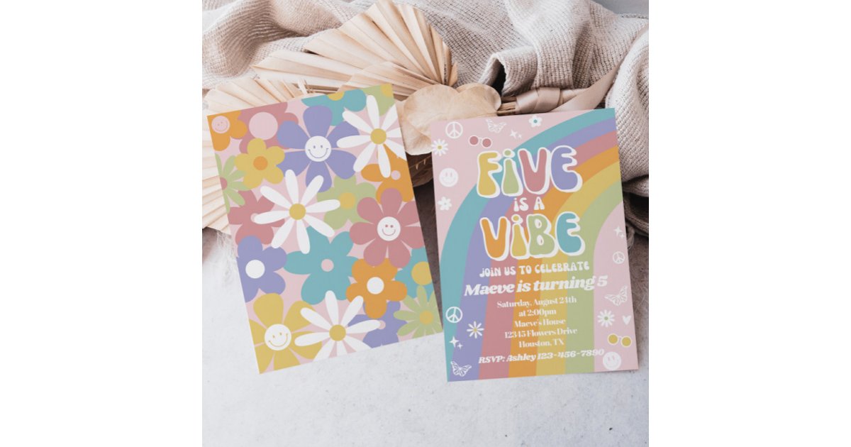 Groovy Birthday Invitation | Five is a Vibe | Zazzle