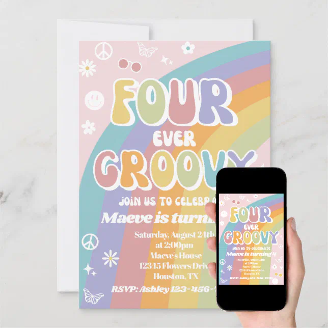 Groovy Birthday Invitation | Fourever Groovy | Zazzle