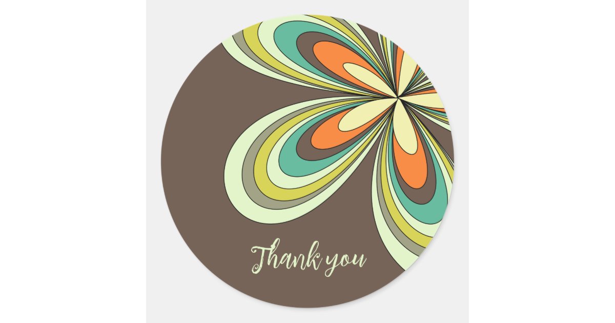 Groovy Birthday Thank you Retro 70s Hippie Flower Classic Round Sticker ...