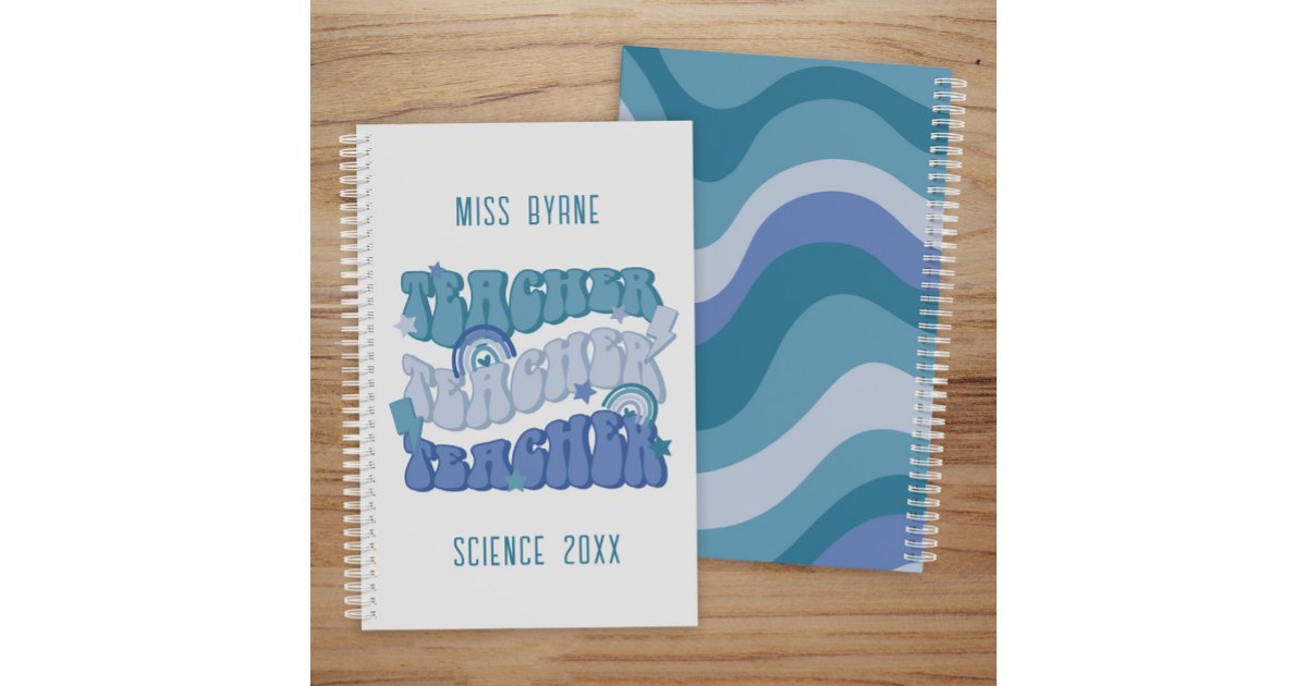 Groovy Blue Retro Teacher Planner | Zazzle
