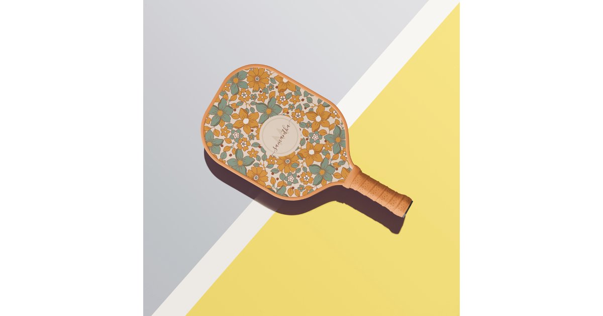 Groovy Boho 70s Retro Floral Cool Seventies Hippie Pickleball Paddle ...