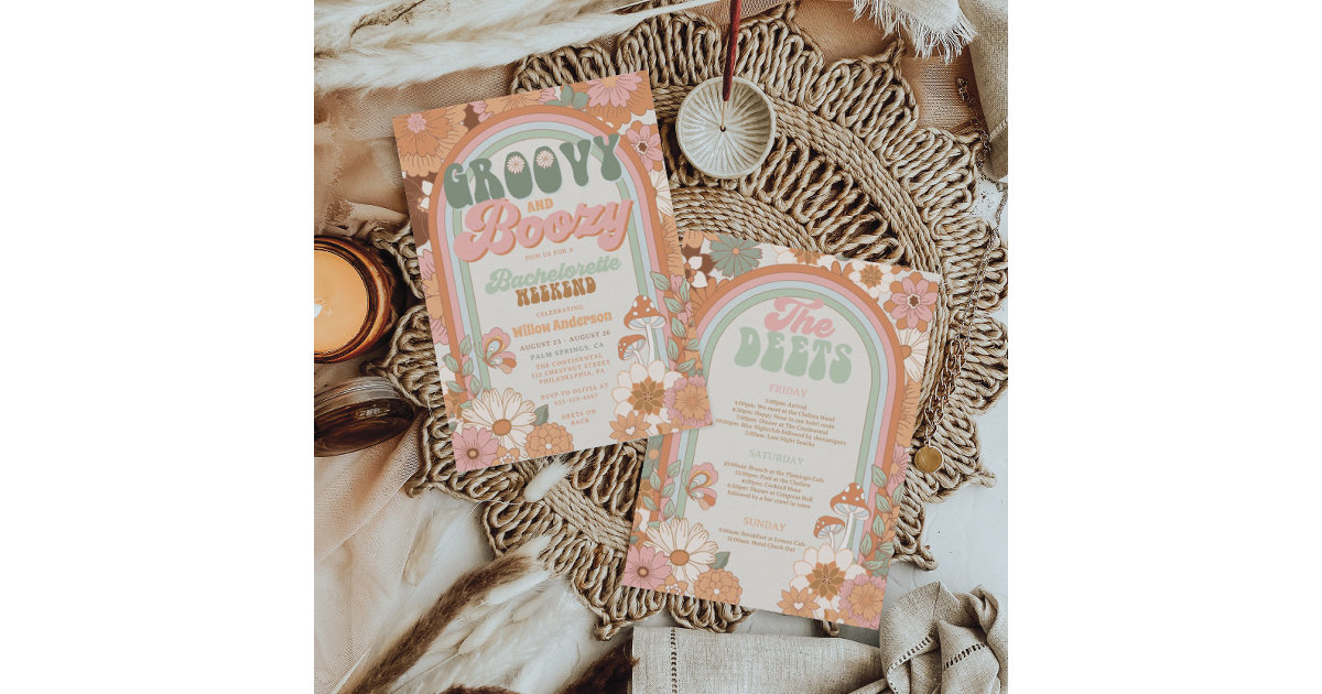 Groovy & Boozy Bachelorette Weekend Itinerary Invitation | Zazzle