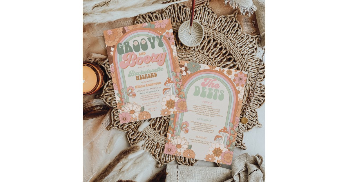 Groovy & Boozy Bachelorette Weekend Itinerary Invitation | Zazzle
