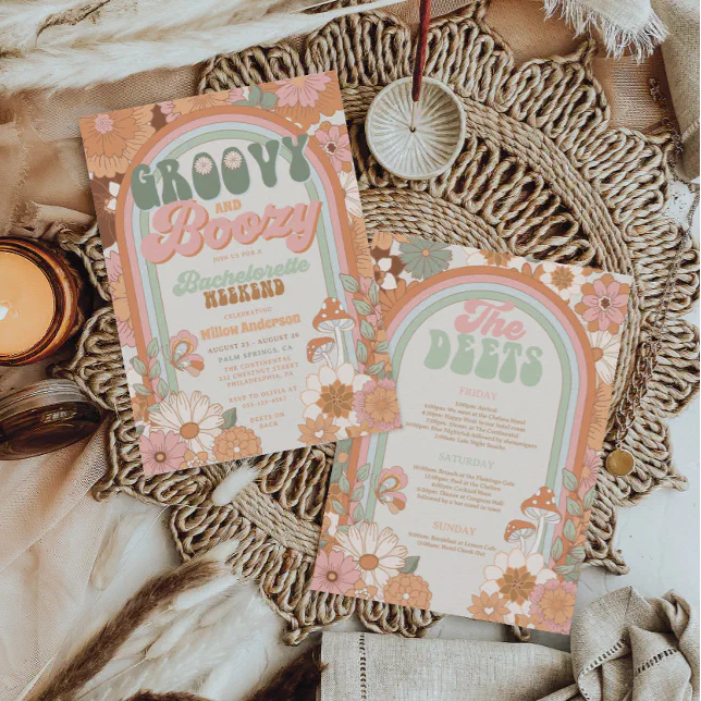 Groovy & Boozy Bachelorette Weekend Itinerary Invitation | Zazzle