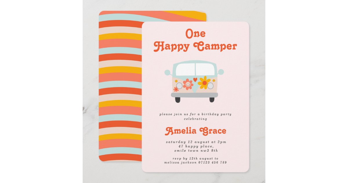 Groovy Camper Van Girls 1st Birthday Invitation | Zazzle