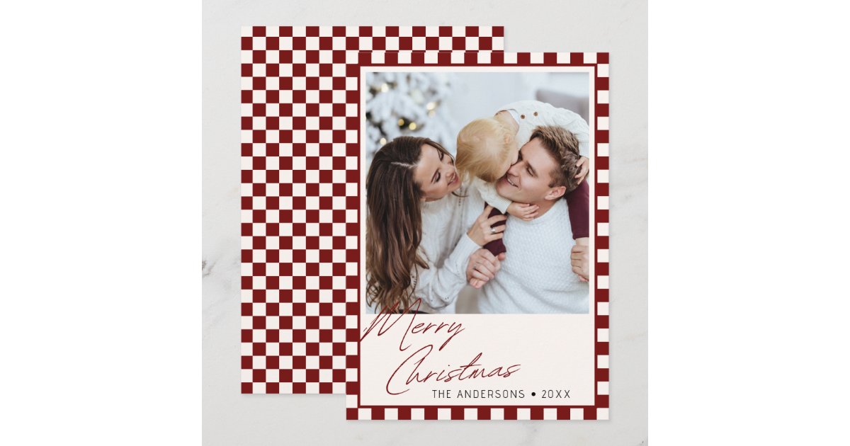 Groovy checkered Editable Color Christmas Photo Holiday Card | Zazzle