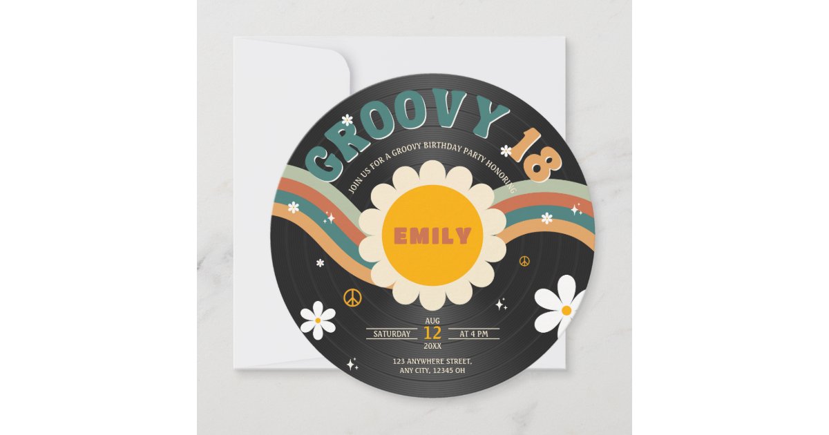 Groovy Chic Retro Vinyl Record 18th Birthday Invitation | Zazzle