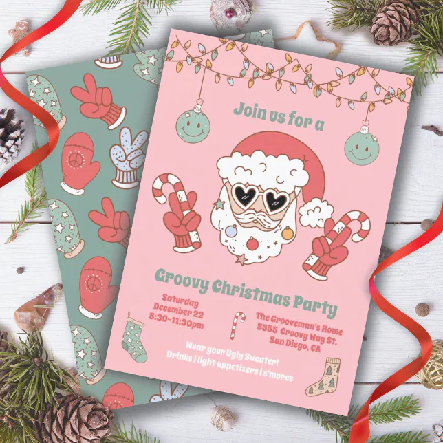 Groovy Christmas Hippie Santa Party Invitation | Zazzle