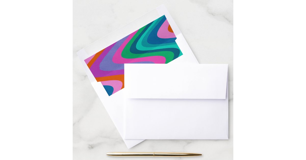 Groovy Colorful Curvy Lines Unique Retro Wedding Envelope Liner | Zazzle